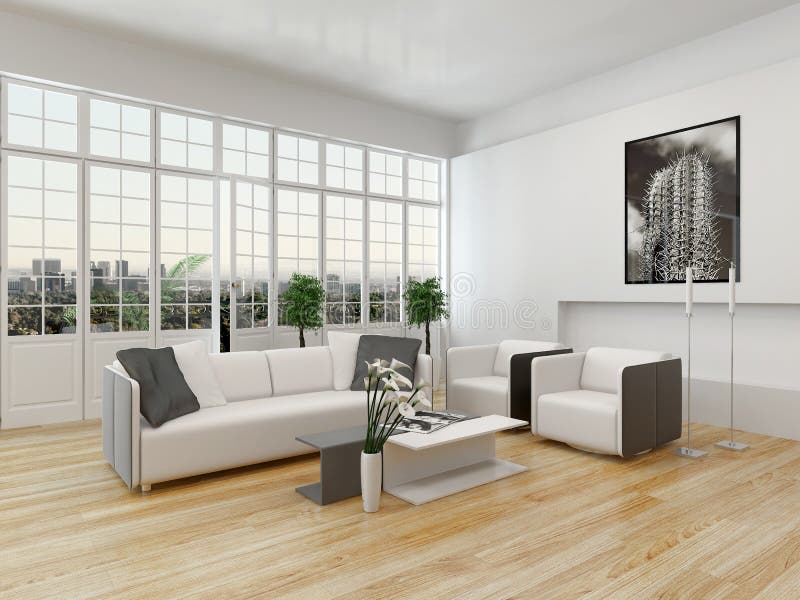 Cottage Pane Interior with Window and White Couch Stock Illustration ...