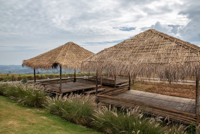 Cottage Roof Made from Bulrush and Floor Made with Bamboo Stock Photo ...