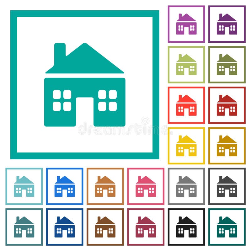 Cottage Solid Flat Color Icons with Quadrant Frames Stock Vector ...