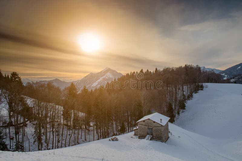Cottage at sunset stock image. Image of landscape, panoramic - 203517529