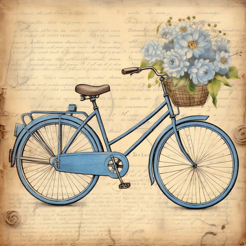 Cottagecore Bicycle Old Paper, Vintage Digital Paper Stock Illustration ...