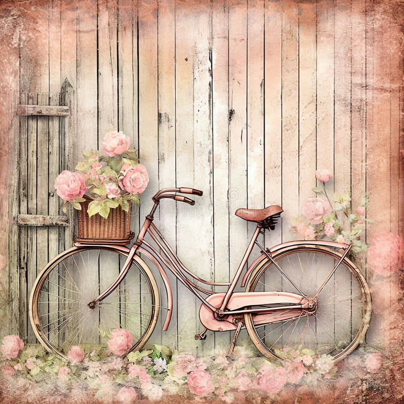 Cottagecore Bicycle Old Paper, Vintage Digital Paper Stock Illustration ...