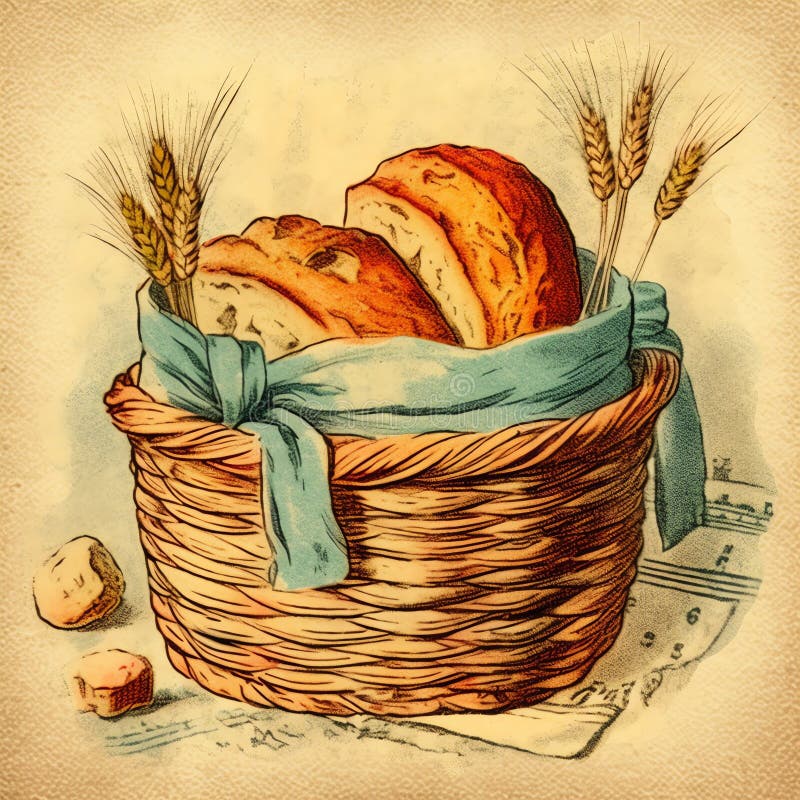 Cottagecore Bread in Basket Old Paper, Vintage Digital Paper Stock ...