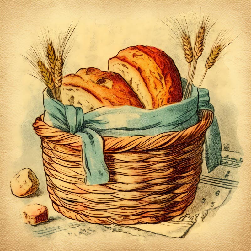 Cottagecore Bread in Basket Old Paper, Vintage Digital Paper Stock ...