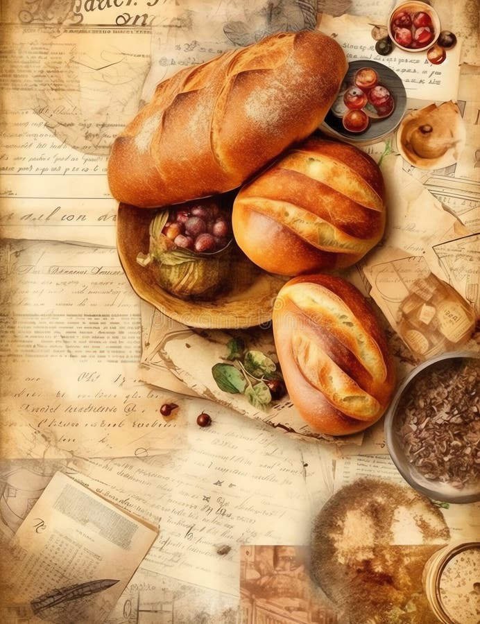Cottagecore Bread Old Paper, Vintage Digital Paper Stock Illustration - Illustration of ...