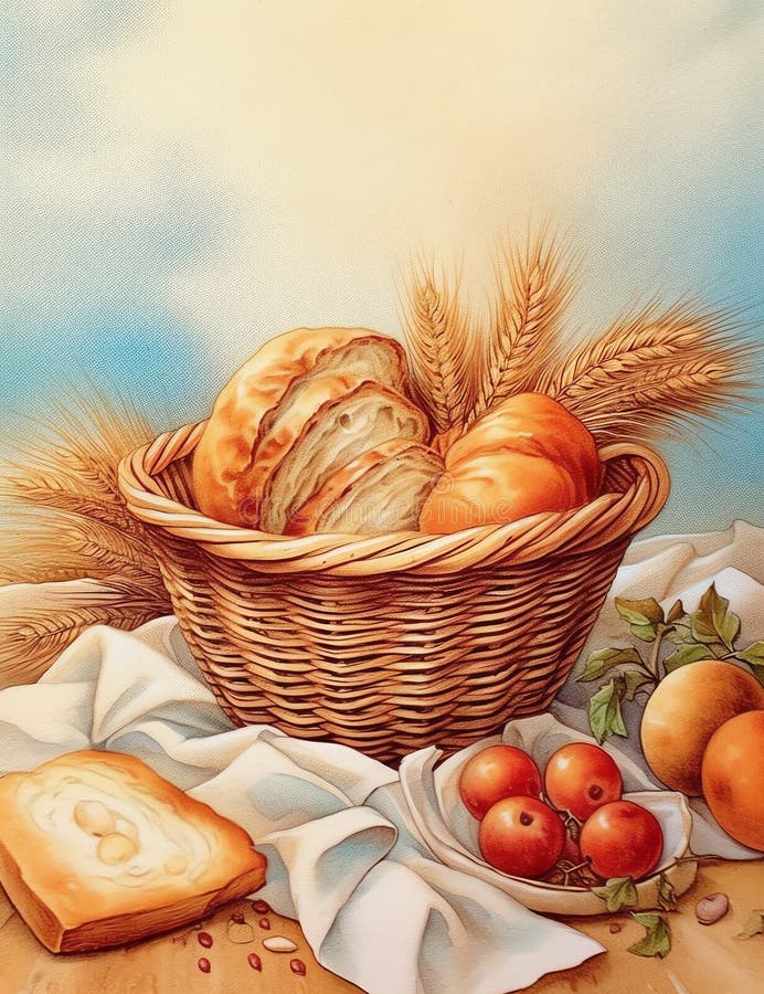 Cottagecore Bread Old Paper, Vintage Digital Paper Stock Illustration ...