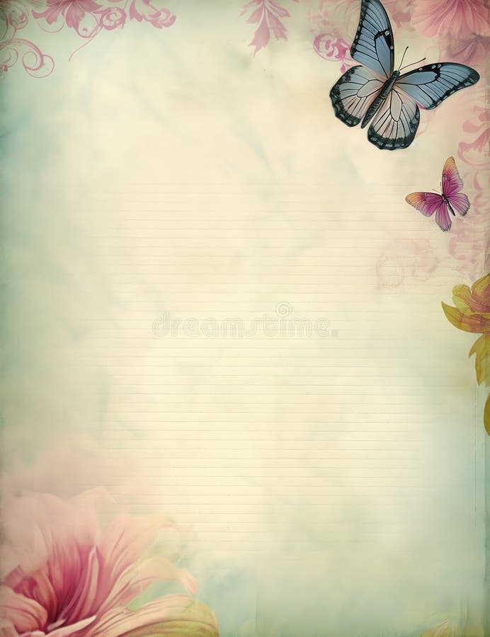 Cottagecore Butterfly Lined Paper Old Paper, Vintage Digital Paper ...
