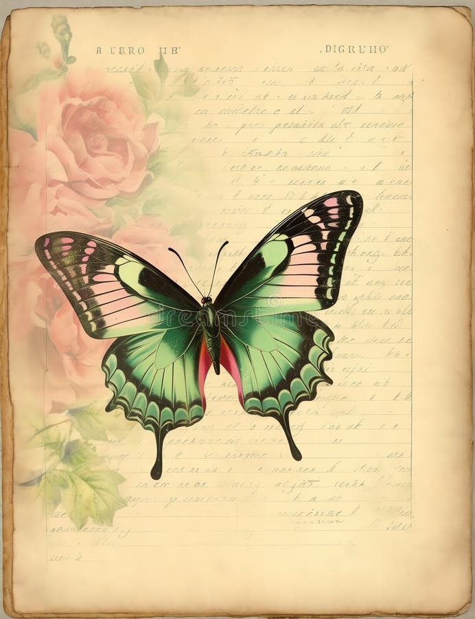 Cottagecore Butterfly Old Paper, Vintage Digital Paper Stock ...