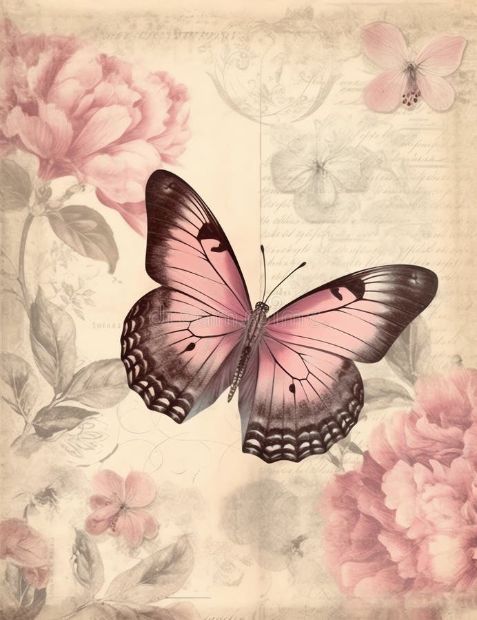 Cottagecore Butterfly Old Paper, Vintage Digital Paper Stock ...