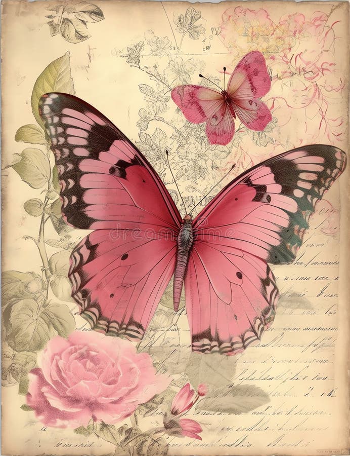 Cottagecore Butterfly Old Paper, Vintage Digital Paper Stock ...
