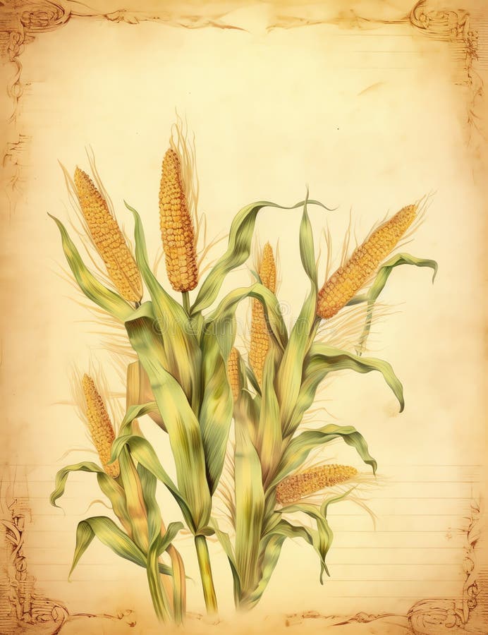 Cottagecore Corn Old Paper, Vintage Digital Paper Stock Illustration ...
