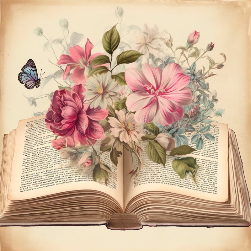 Cottagecore Floral Books Old Paper, Vintage Digital Paper Stock ...