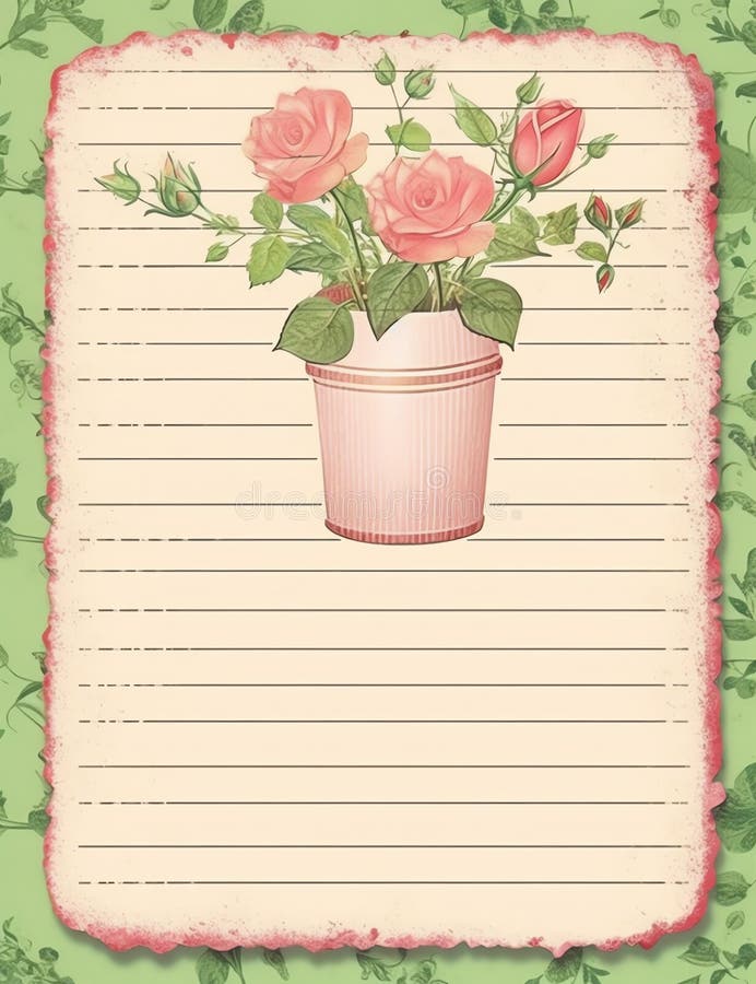 Cottagecore Flower Lined Paper Old Paper, Vintage Digital Paper Stock ...
