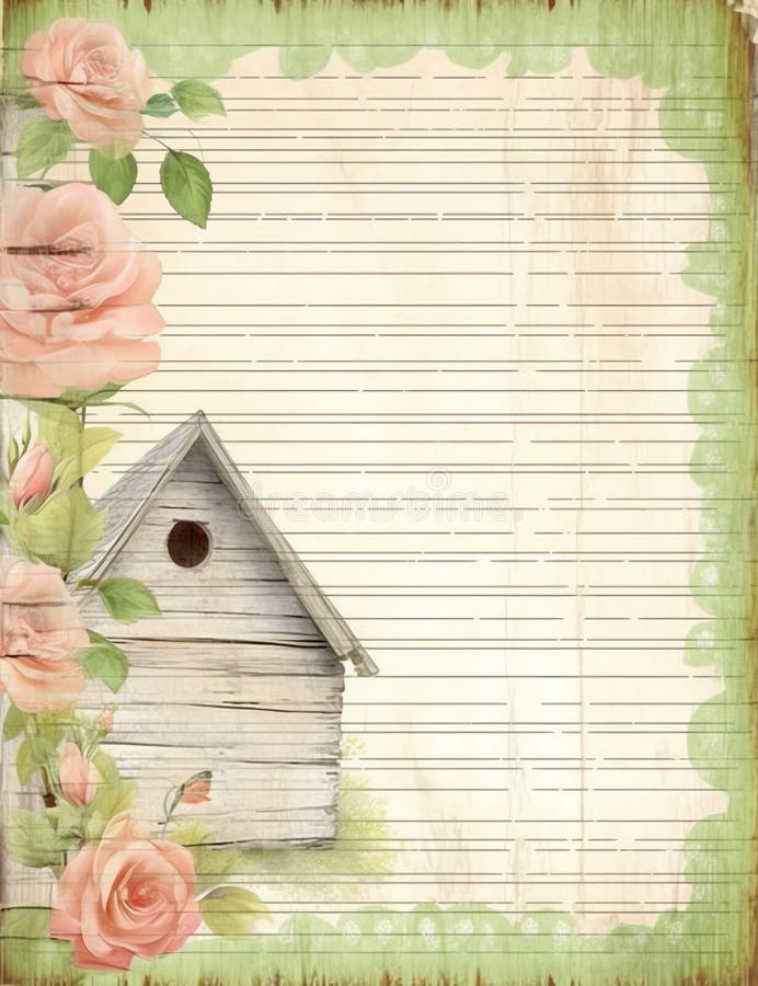Cottagecore House Lined Paper Old Paper, Vintage Digital Paper Stock ...