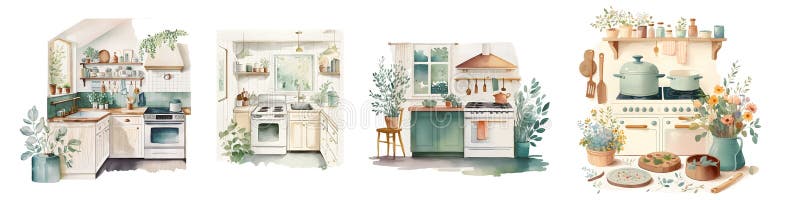 Cottagecore Kitchen Interior. Modern Bright Kitchen with Large Windows ...