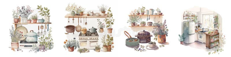 Cottagecore Kitchen Interior. Modern Bright Kitchen with Large Windows ...