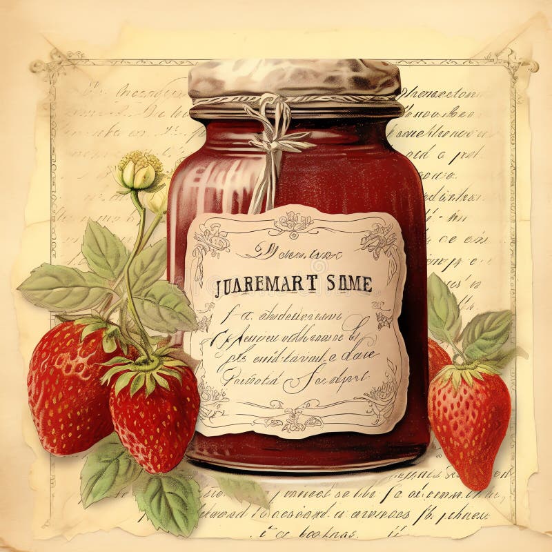 Cottagecore Strawberry Jar Old Paper, Vintage Digital Paper Stock ...