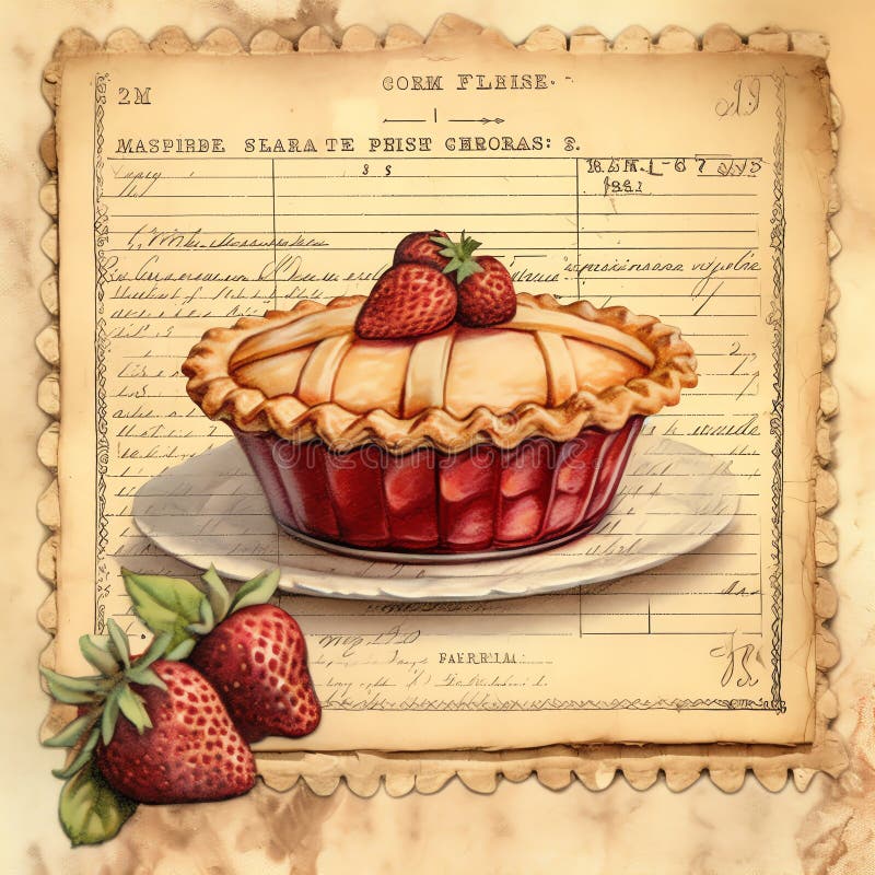 Cottagecore Strawberry Pie Old Paper, Vintage Digital Paper Stock ...