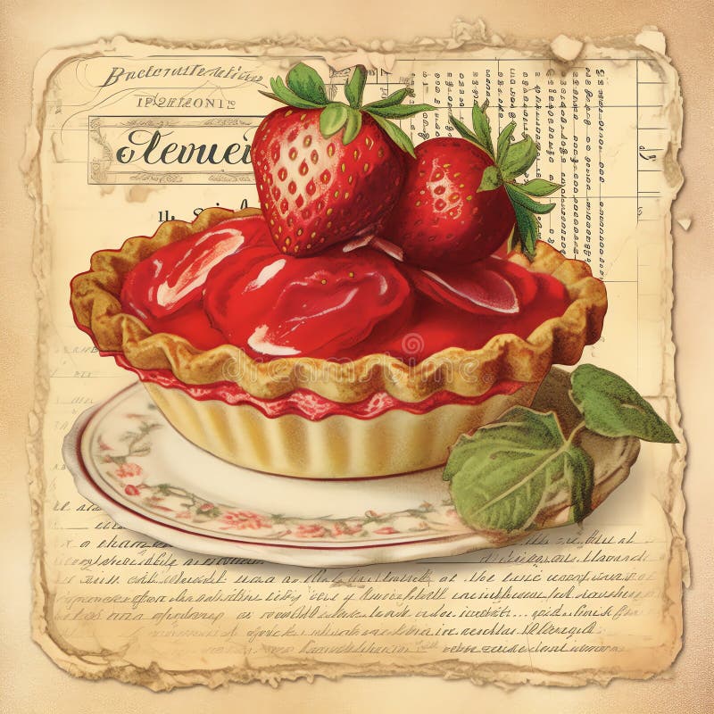 Cottagecore Strawberry Pie Old Paper, Vintage Digital Paper Stock ...