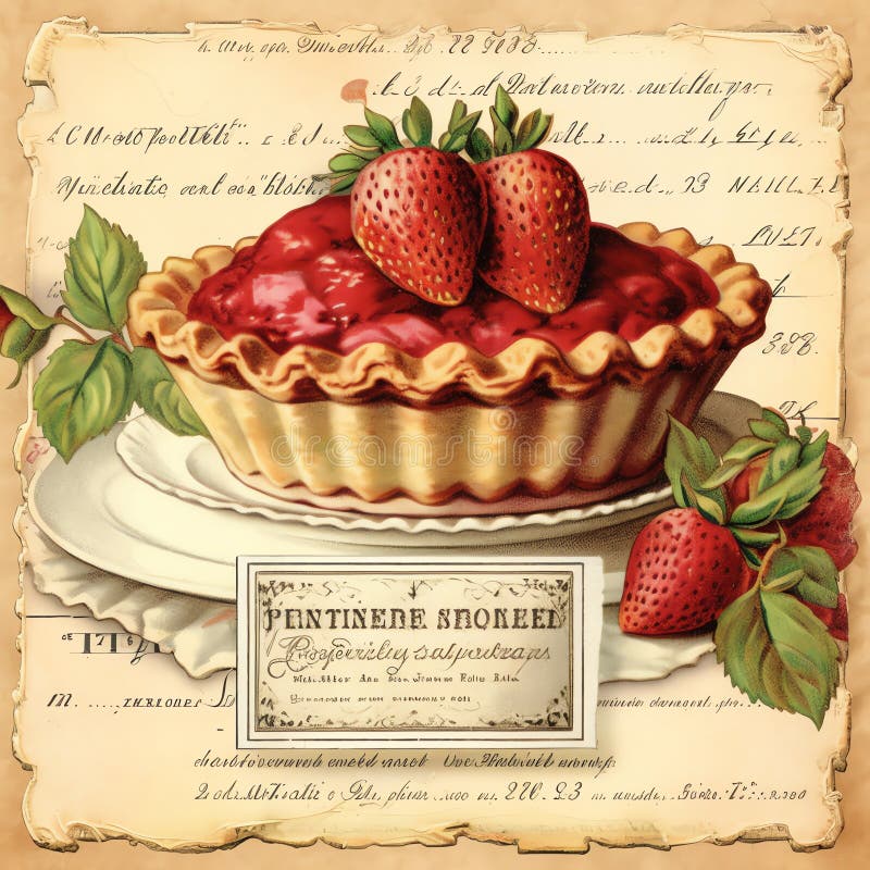 Cottagecore Strawberry Pie Old Paper, Vintage Digital Paper Stock ...