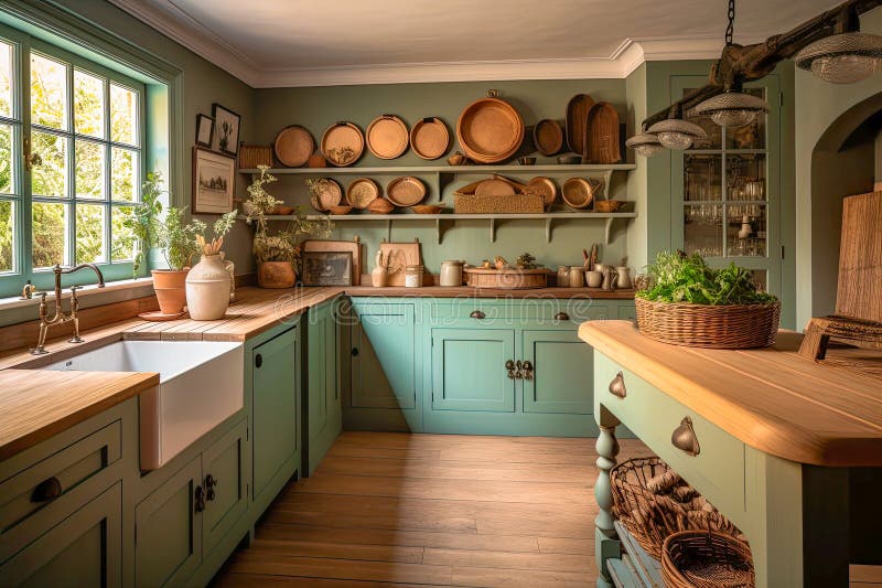 Cottagecore style kitchen stock illustration. Illustration of loft ...