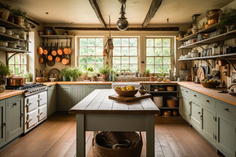 Cottagecore style kitchen stock illustration. Illustration of ...