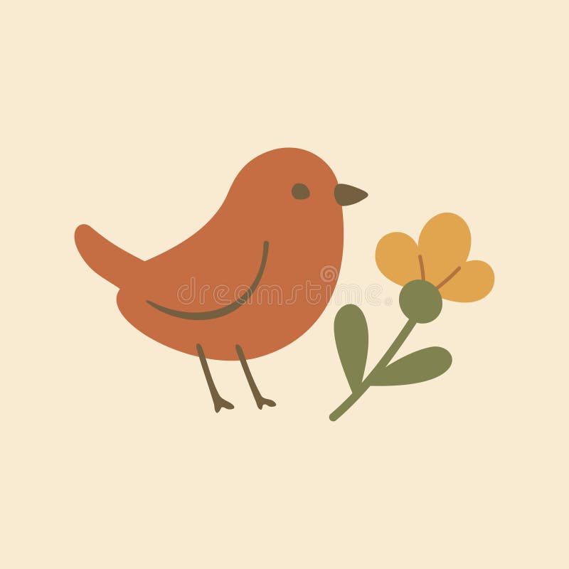 Cottagecore Theme Style Cute Bird Vector Template Stock Illustration ...