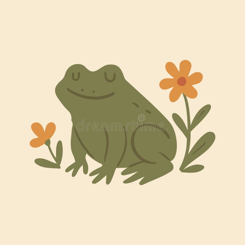 Cottagecore Theme Style Green Frog Vector Template Stock Vector ...