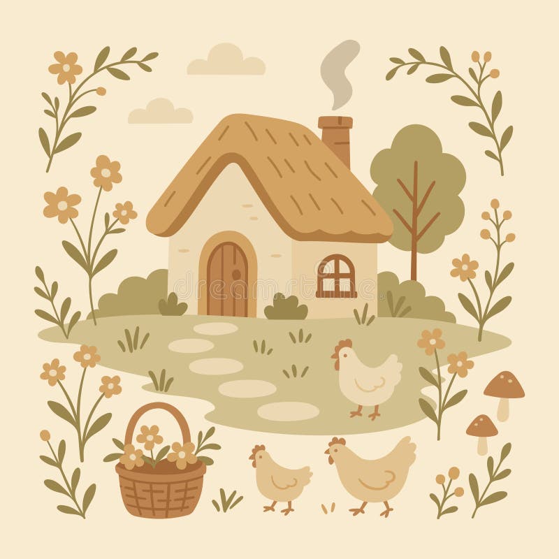 Cottagecore Theme Style Set Illustration Vector Template Stock Vector ...