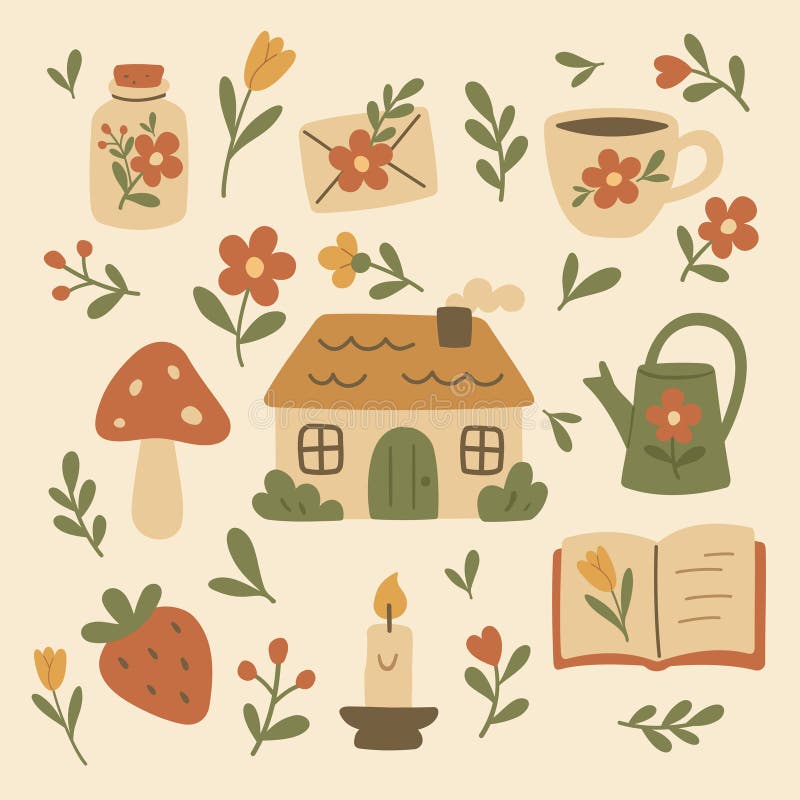 Cottagecore Theme Style Set Vector Template Stock Vector - Illustration ...