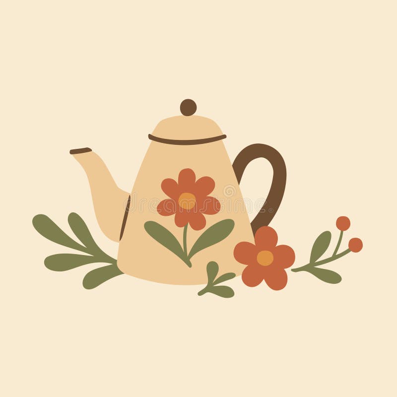 Cottagecore Theme Style Tea Pot Vector Template Stock Illustration ...