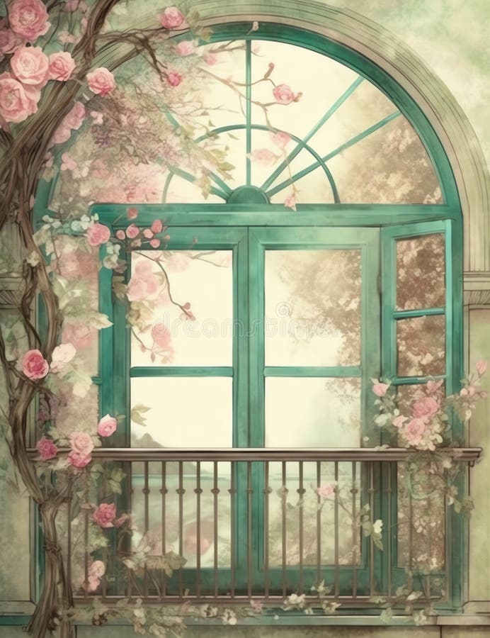 Cottagecore Windows Old Paper, Vintage Digital Paper Stock Illustration ...