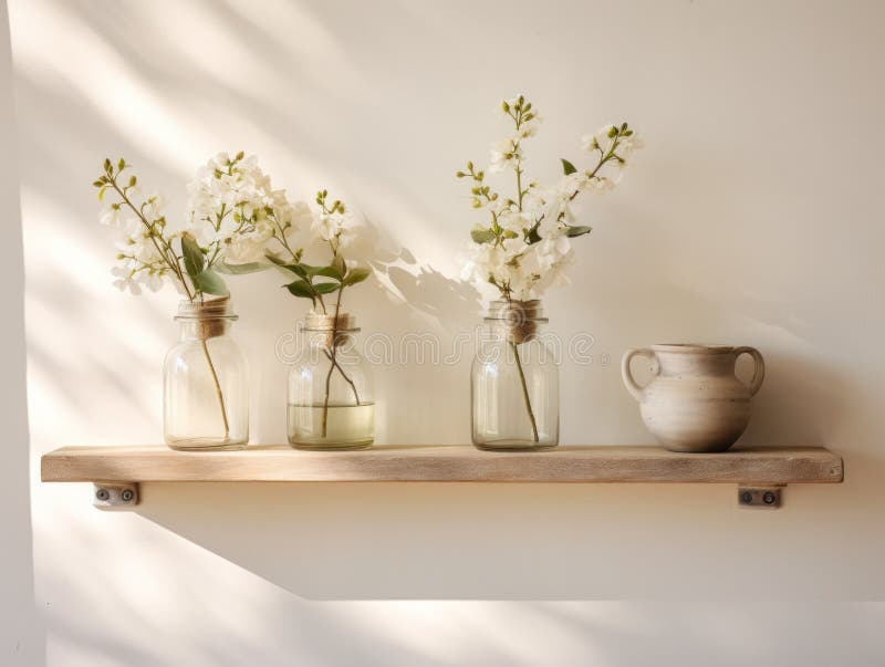 Cottagecore Wood Floating Shelf with Patchwork Frames and a Map - AI ...