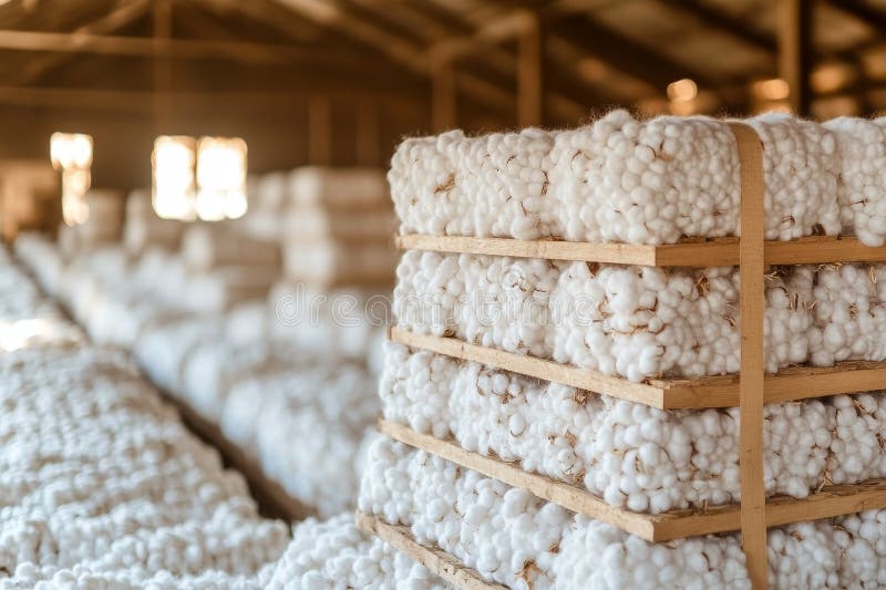 Cotton Bales Stacked Neatly in a Storage Facility, Showcasing the ...
