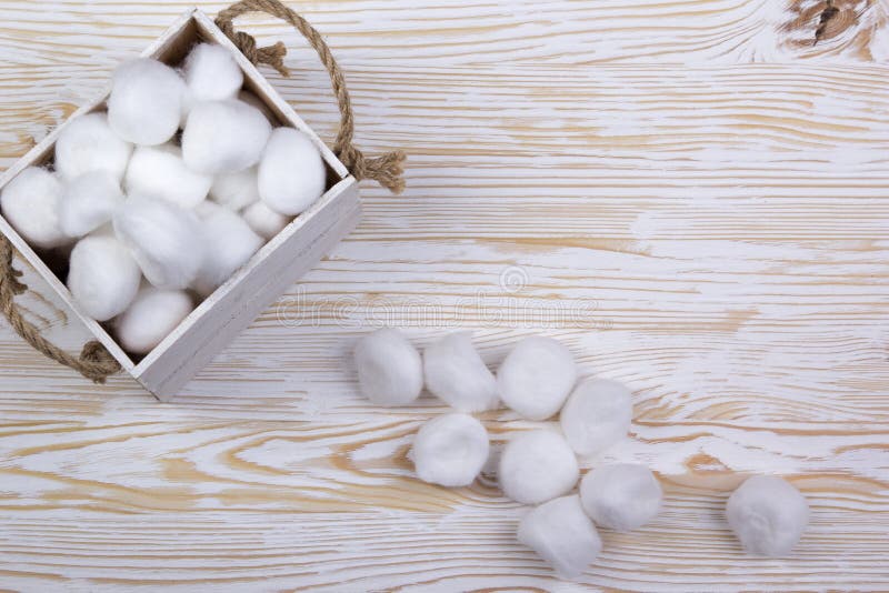Cotton Balls in a Box on Wooden Table Stock Image - Image of decorative ...
