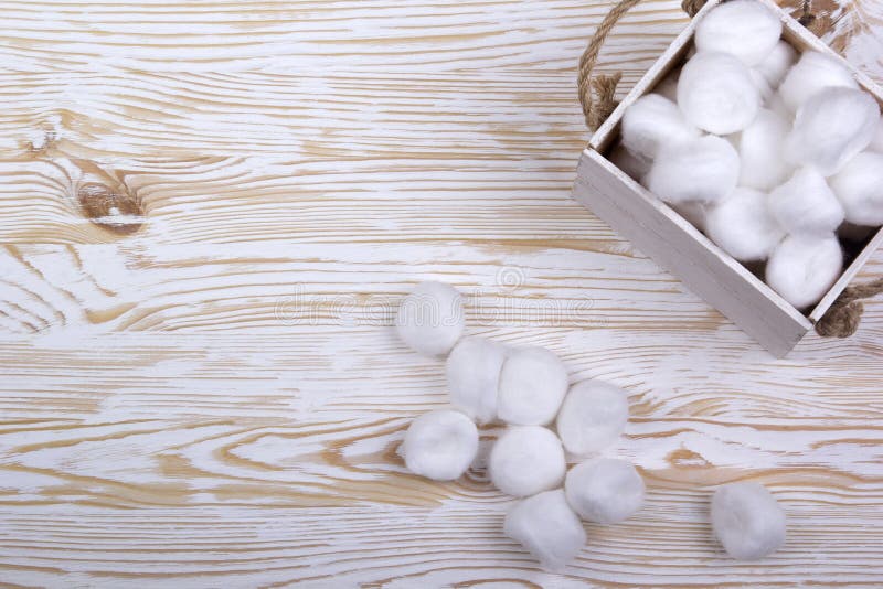 Cotton Balls in a Box on Wooden Table Stock Image - Image of closeup ...
