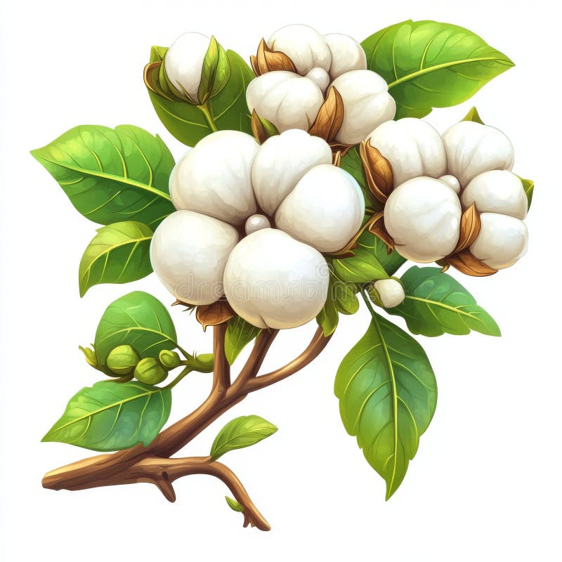 Cotton Boll Brown Stems Isolated White Background Plant Stock Photos ...