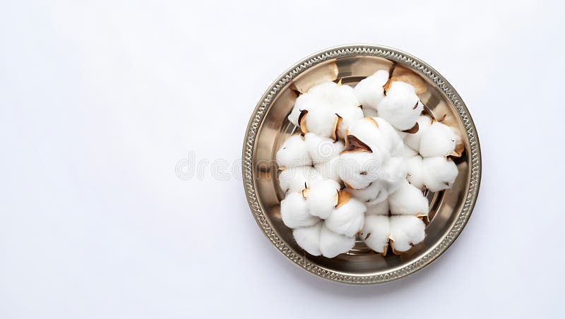 Cotton Bolls in Silver Plate on White Background Stock Illustration ...