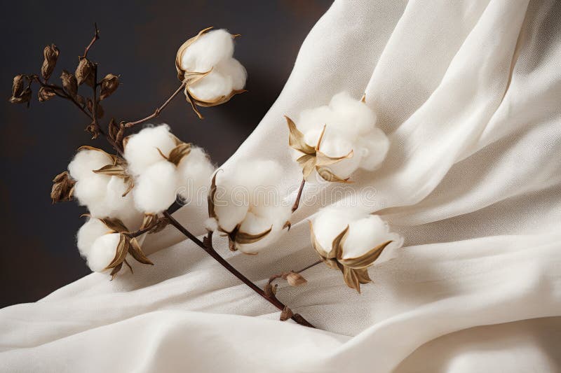 Cotton Branch on Fabric stock illustration. Illustration of neutral ...