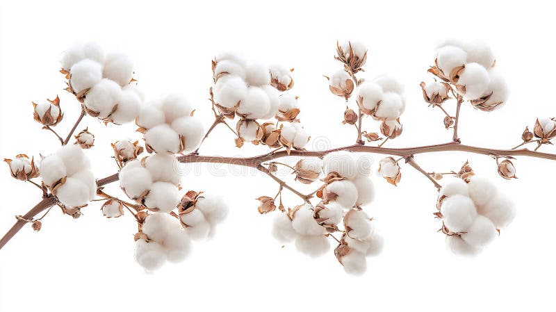 Cotton Branch with Fluffy Bolls on White Background Stock Illustration ...