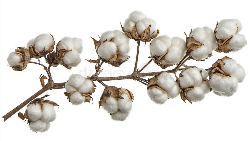 Cotton Branch Isolated on White, Ready for Processing Stock ...
