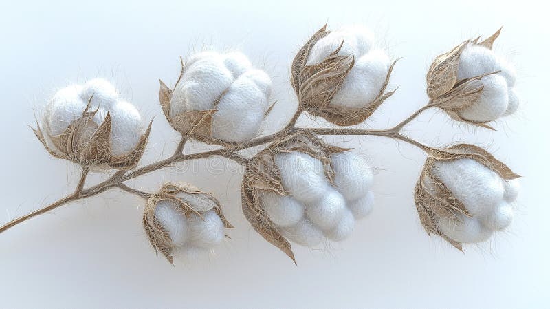Cotton Branch on White Background, Close-up for Textile Designs Stock ...