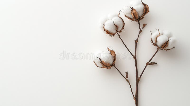 Cotton Branch on White Background, Minimalist Style Stock Illustration ...