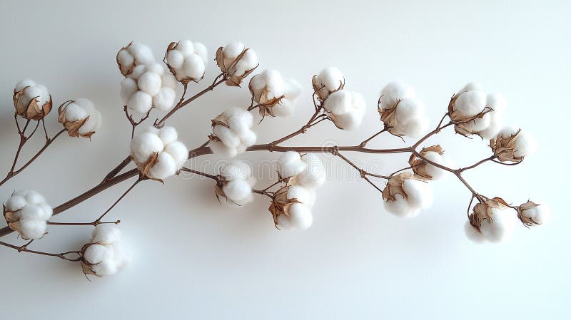 Cotton Branch on White Background, Soft, Natural Textile Material Stock ...