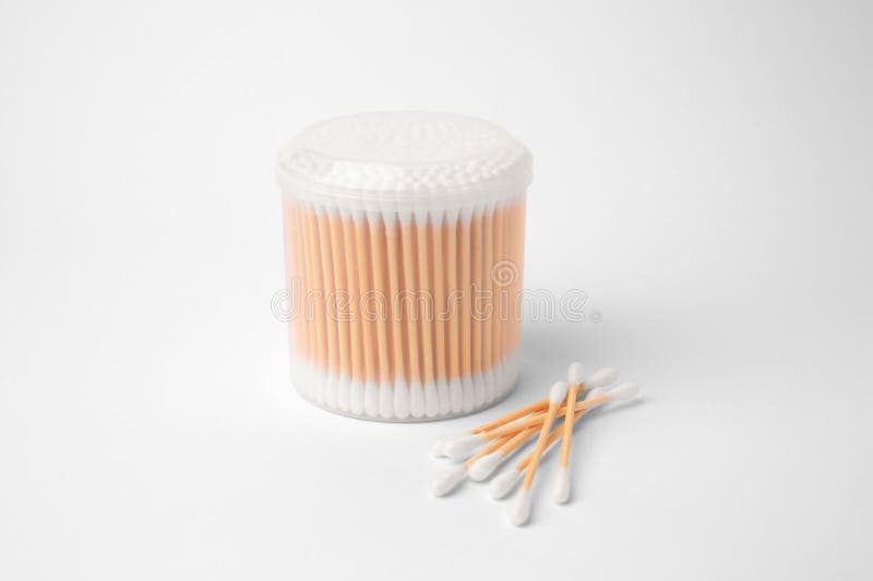 Cotton Buds in Plastic Container Isolated on White Stock Photo - Image ...
