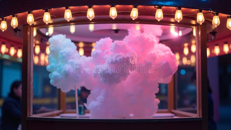 A Cotton Candy Stand Under a Cascade of Carnival Lights in Retro Style ...