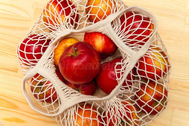 Cotton Eco-friendly Mesh Bag with Apples Stock Image - Image of color ...