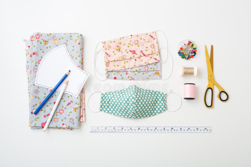 Cotton Face Mask with Sewing Accessories on White Background Stock ...