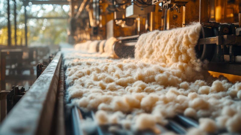 Cotton Factory Processing Raw Material on Conveyor Belt in Industrial ...