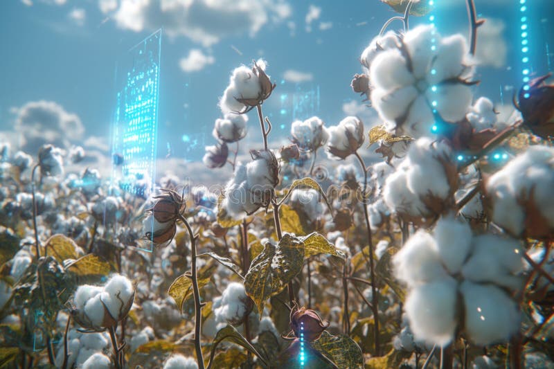 Cotton Field with Digital Technology and Data Analysis Overlay. Stock ...